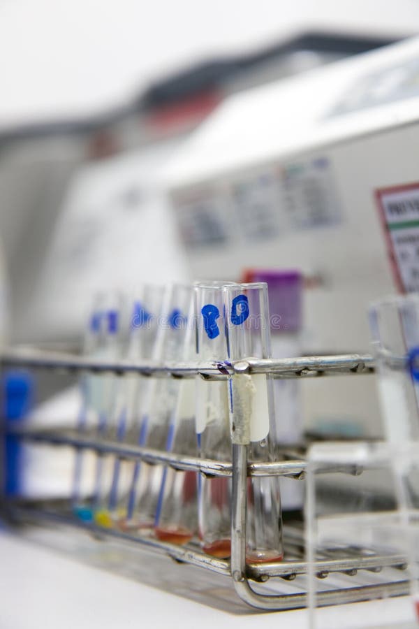Empty Tubes in a Stand on Table in Laboratory Stock Photo - Image of ...