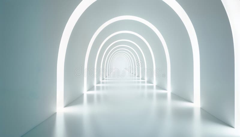 Empty Tunnel of Light. Modern Architecture. Bright White Walls with ...