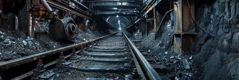 Empty Tunnel, Post-apocalyptic Shelter, Rails Going into Darkness ...