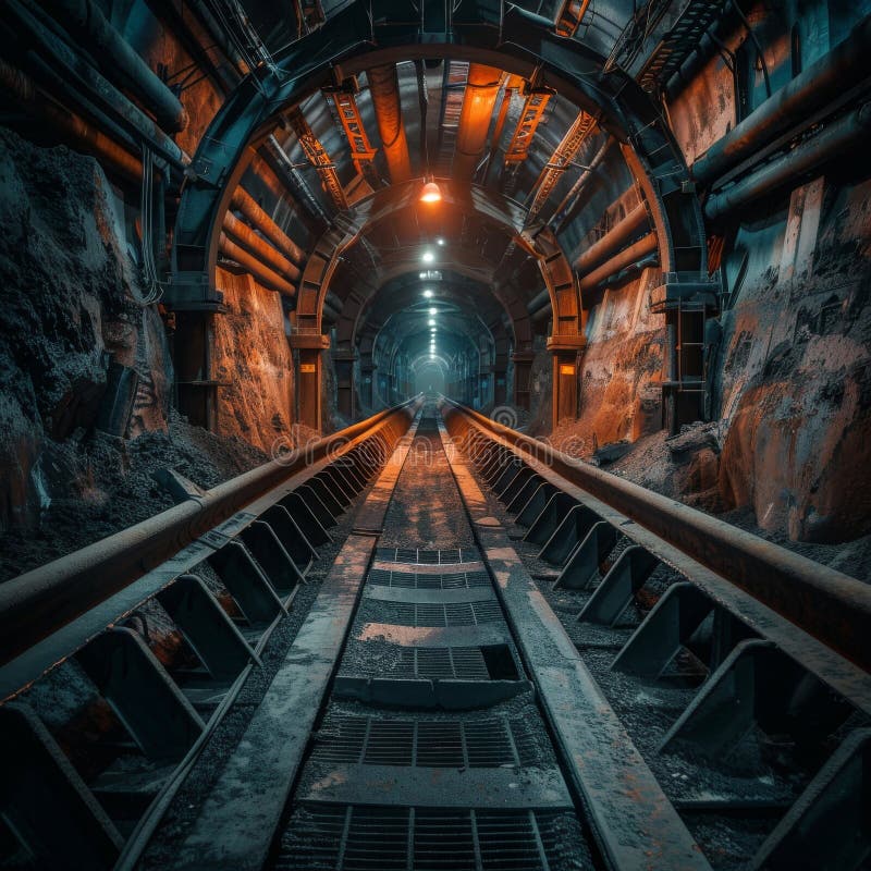 Empty Tunnel, Post-apocalyptic Shelter, Rails Going into Darkness ...