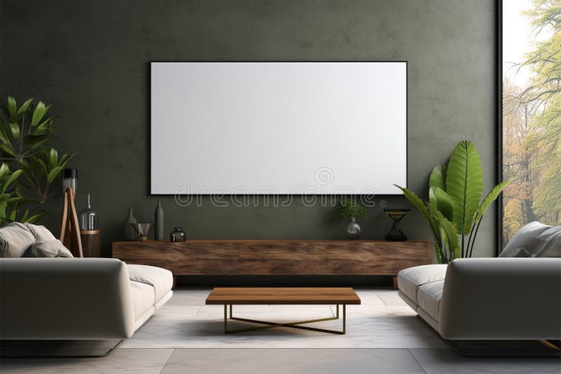 Empty TV Screen in Modern Interior, Awaiting Your Custom Design Stock ...