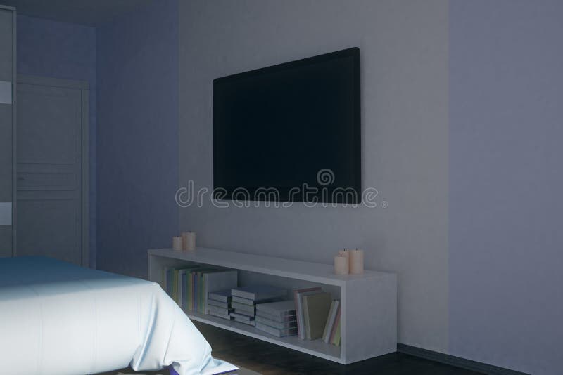Empty TV in modern bedroom stock illustration. Illustration of bedroom ...