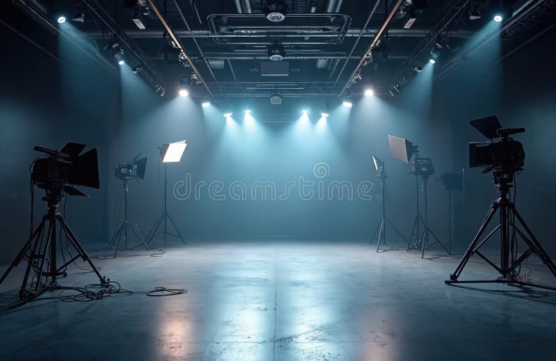 Empty TV Studio with Lights, Camera Equipment Ready for Production ...