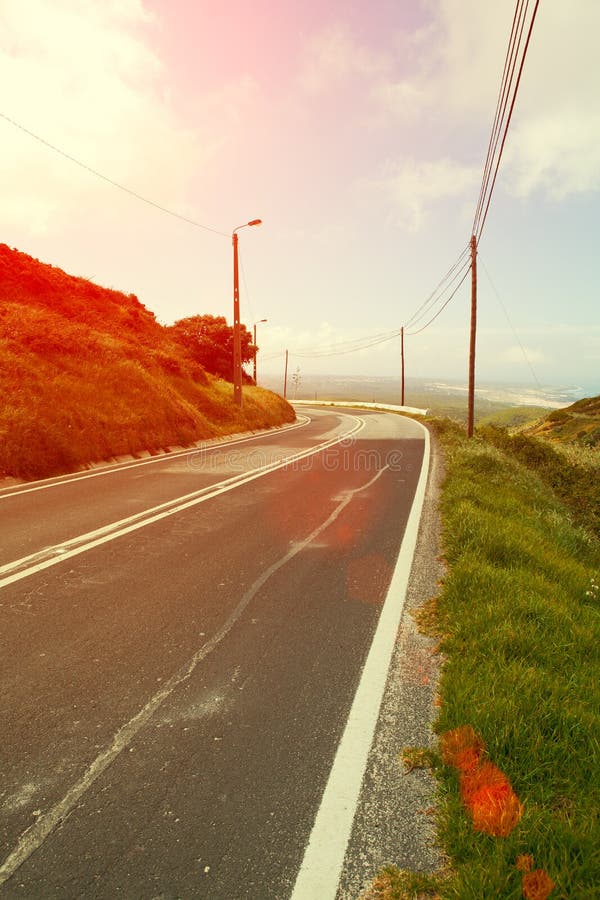 Empty Two Lane Asphalt Road Highway Vanishing in Perspective Stock ...