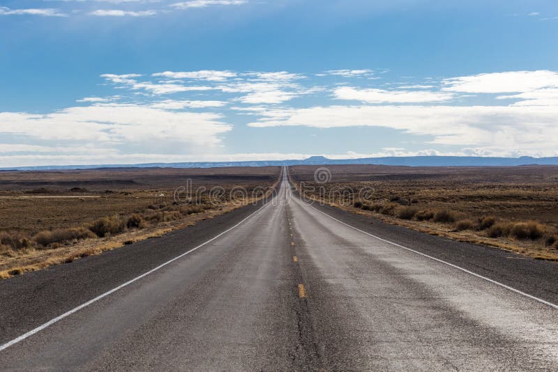 Empty Two Lane Highway Cutting through Open Desert in Rural New Mexico ...