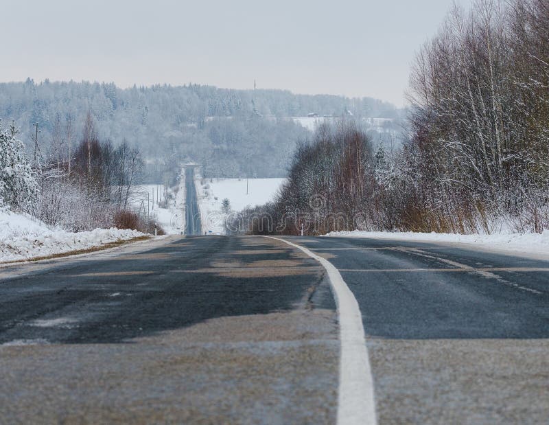 An Empty Two-way Highway in the Countryside in Winter Time. Stock Image ...