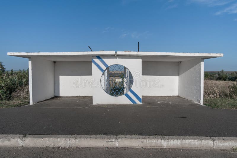 Empty Typical Post-Soviet Prefabricated Concrete White Bus Stop on the ...