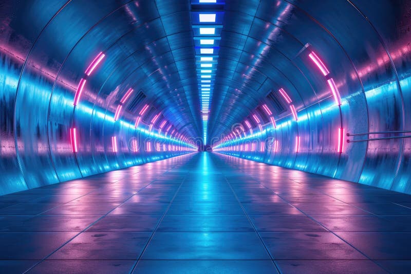 An Empty Underground Blue Room with Bare Walls and Lighting Metro Stock ...
