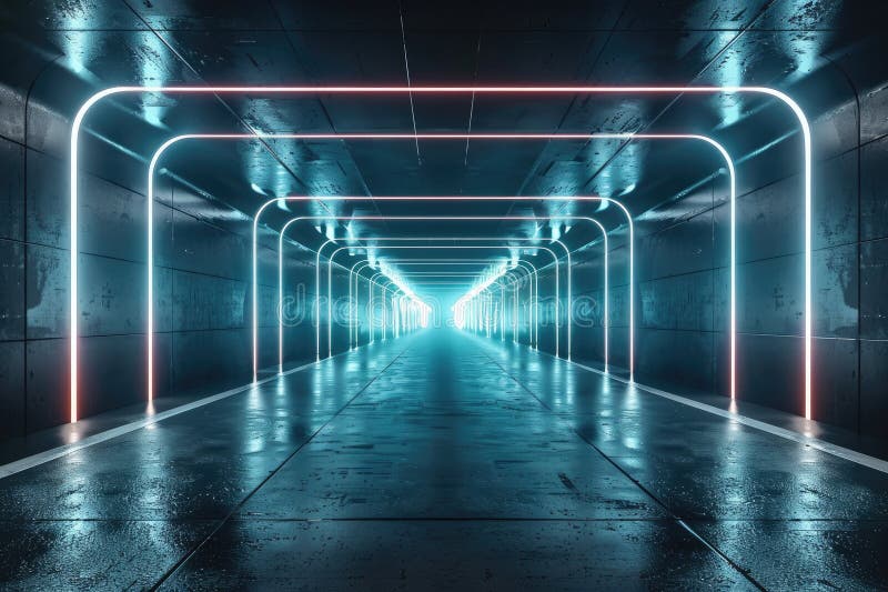 An Empty Underground Blue Room with Bare Walls and Lighting Metro Stock ...