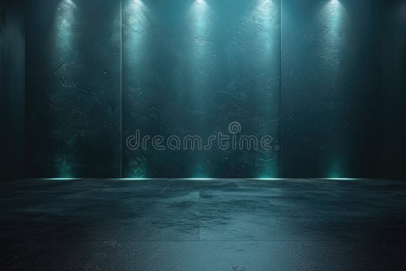 An Empty Underground Blue Room with Bare Walls and Lighting with Empty ...