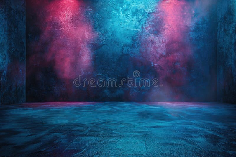 An Empty Underground Blue Room with Bare Walls and Lighting with Empty ...