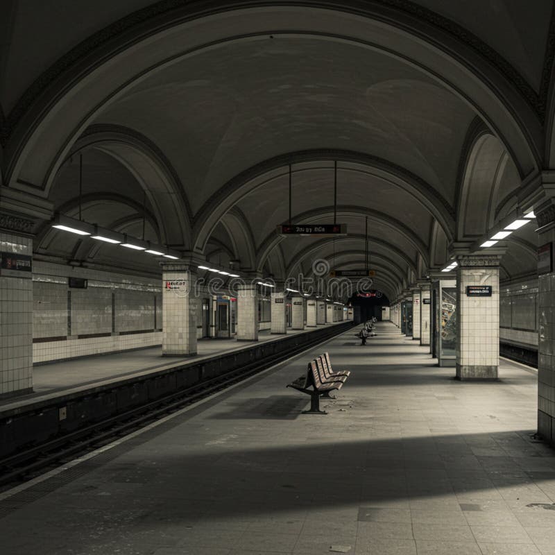 An Empty Underground Metro Station Features an Arched Ceiling with ...