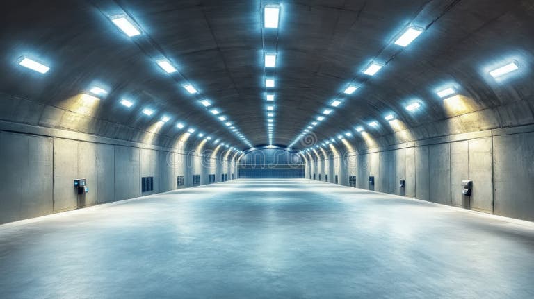 Empty Underground Nuclear Bunker or Command Room with Artificial Lights ...
