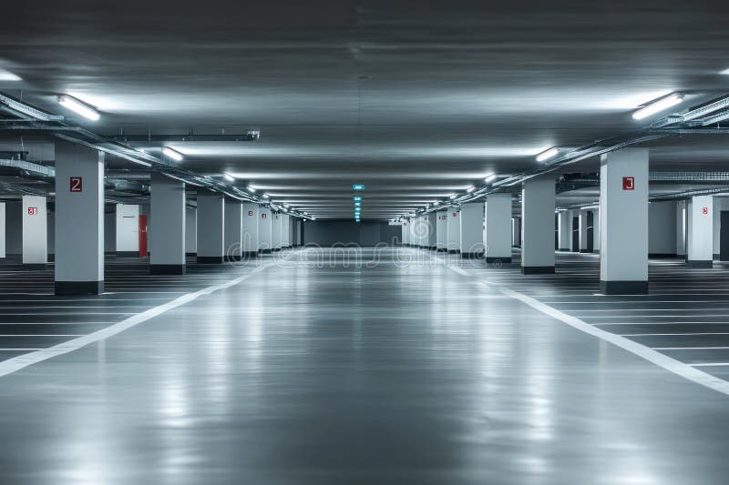 Empty Underground Parking Garage with Many Spaces Stock Photo - Image ...