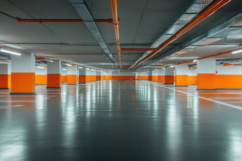 Empty Underground Parking Garage with Many Spaces Stock Image - Image ...
