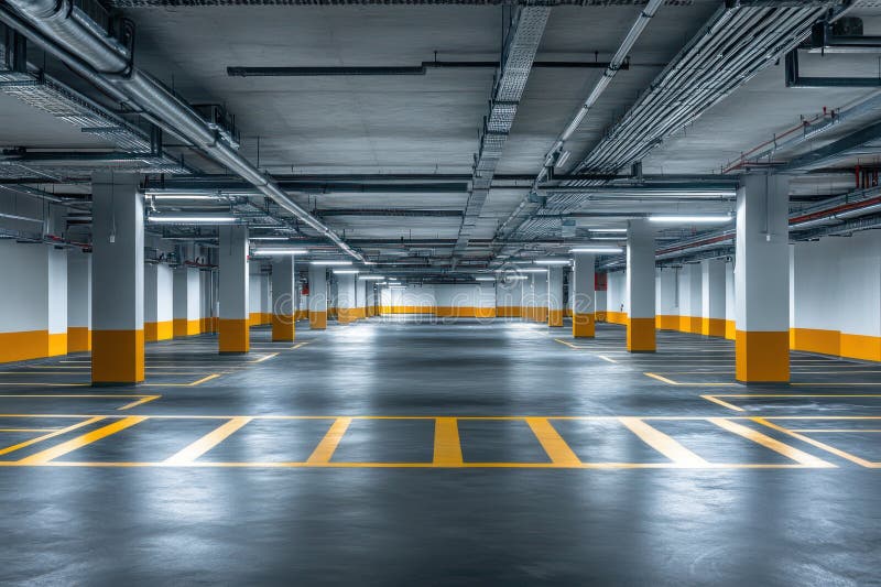 Empty Underground Parking Garage with Many Spaces Stock Photo - Image ...