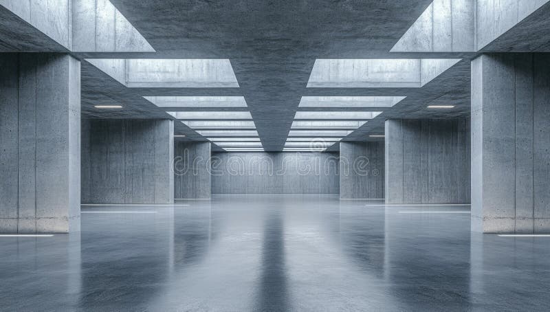 Empty Underground Parking Lot with Concrete Walls and a Grey Floor ...