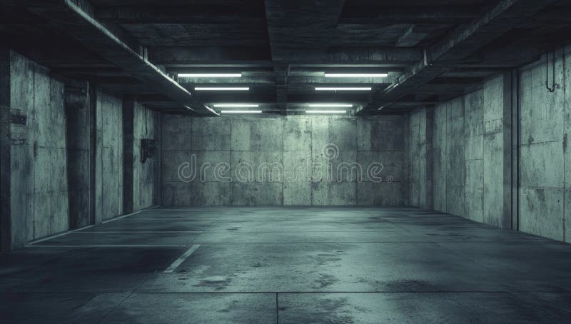 Empty Underground Parking Lot with Concrete Walls and a Grey Floor ...