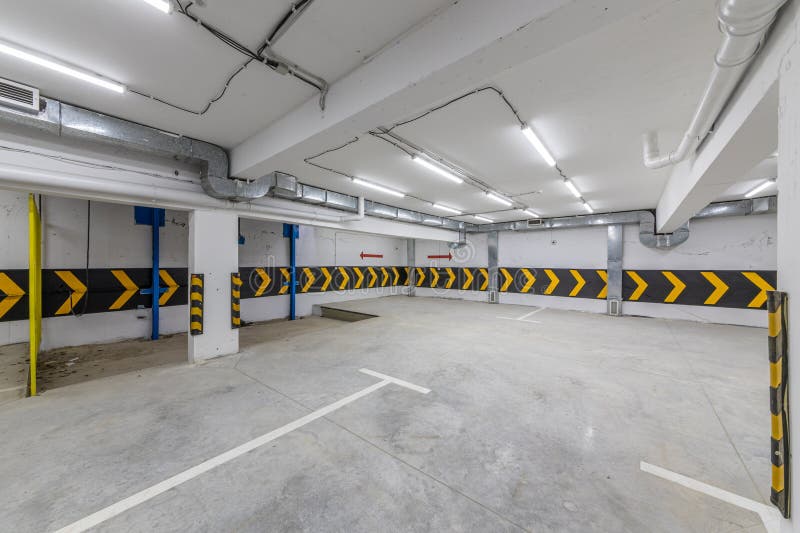 Empty Underground Parking Lot or Garage Interior Stock Image - Image of ...
