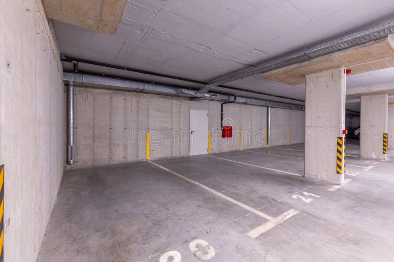 Empty Underground Parking Lot or Garage Interior Stock Photo - Image of ...