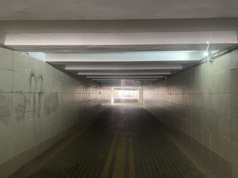 Empty Underground Passage Under the Highway. Gray Illuminated ...
