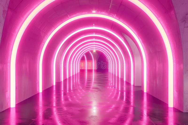 An Empty Underground Pink Room Like Tunnel with Bare Walls and Lighting ...