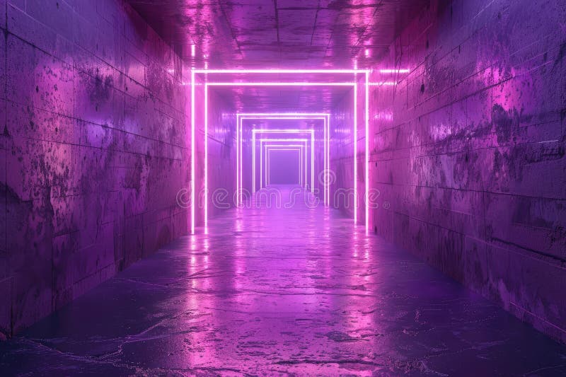 An Empty Underground Purple Room with Bare Walls and Lighting Metro ...