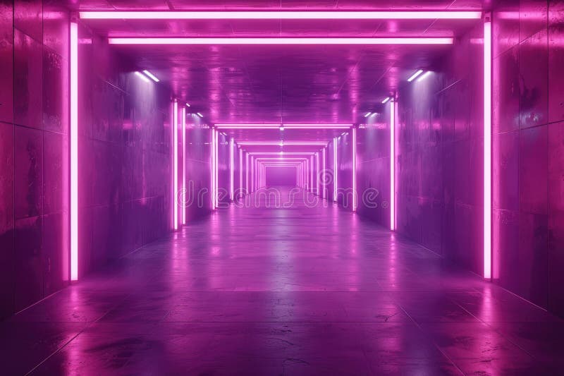 An Empty Underground Purple Room with Bare Walls and Lighting Metro ...