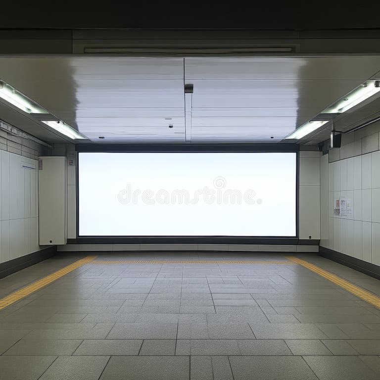 Empty Underground Station Corridor with Illuminated Blank Display Stock ...
