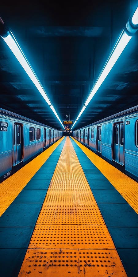 Empty Underground Subway Station with Bright Overhead Lighting and ...
