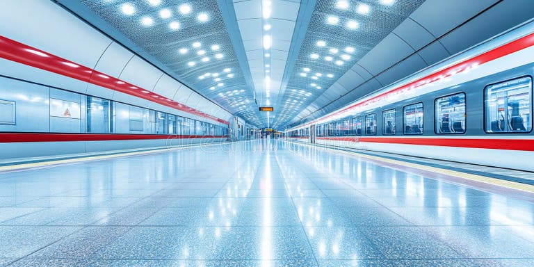 Empty Underground Subway Station Platform with Train and Bright ...