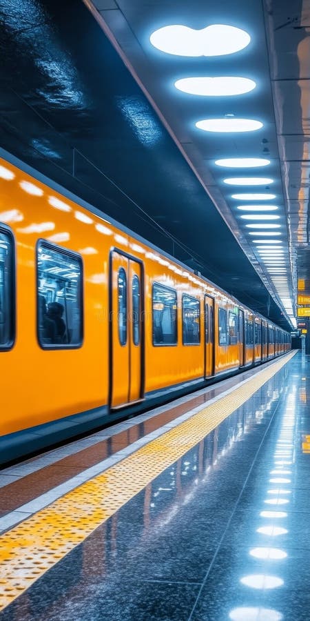 Empty Underground Train Station with a Train Stopped at the Platform ...