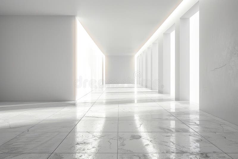 An Empty Underground White Room Like Tunnel with Bare Walls and ...