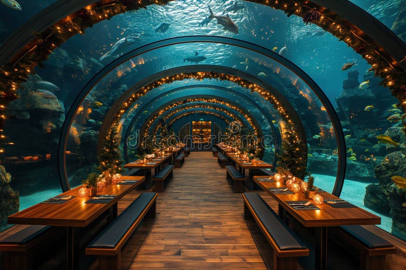 Empty Underwater Restaurant Decorated for Christmas Awaiting Guests ...