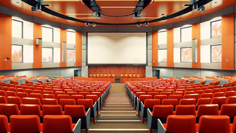 Empty University Auditorium with Rows of Orange Seats Stock Footage ...
