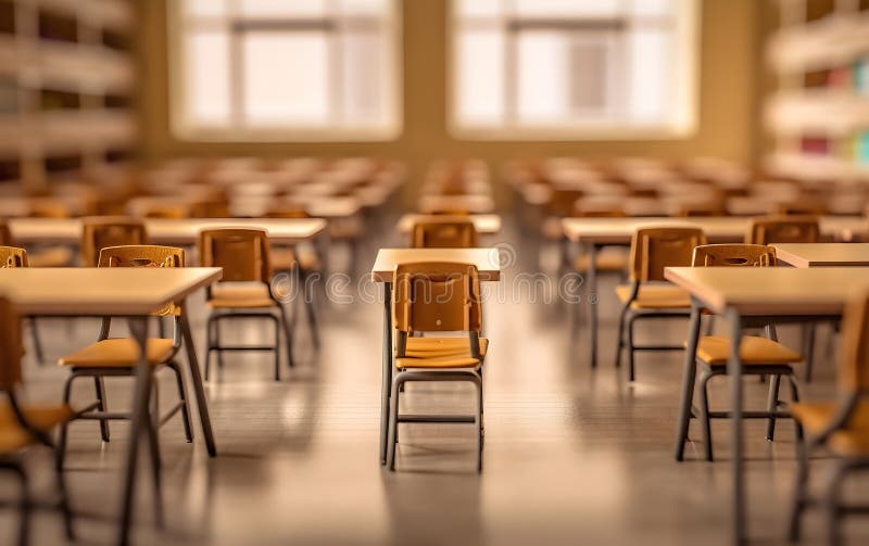 Empty University Classroom with Chairs and Tables Stock Illustration ...