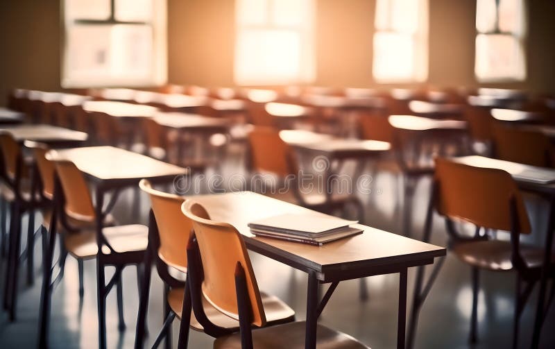 Empty University Classroom with Chairs and Tables Stock Illustration ...