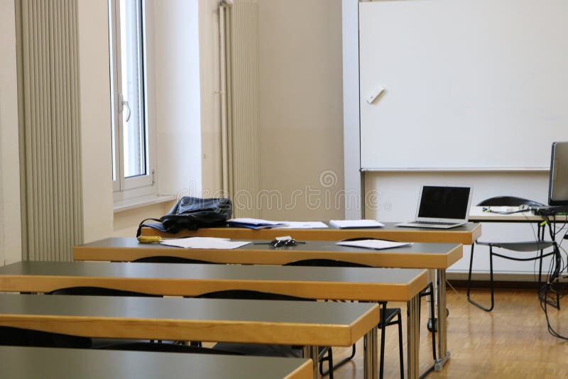 Tables and Chairs in a University Room Stock Image - Image of campus ...