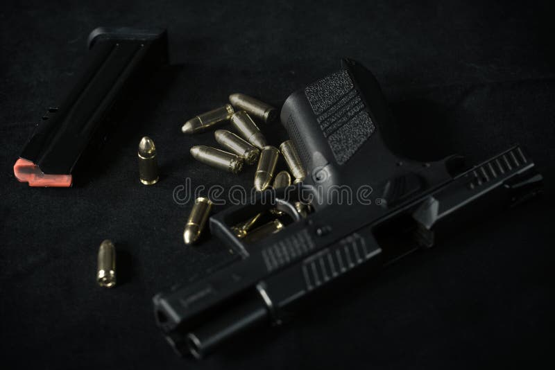Empty and Unloaded Semi Automatic 9 Mm Compact Handgun on Table Stock ...
