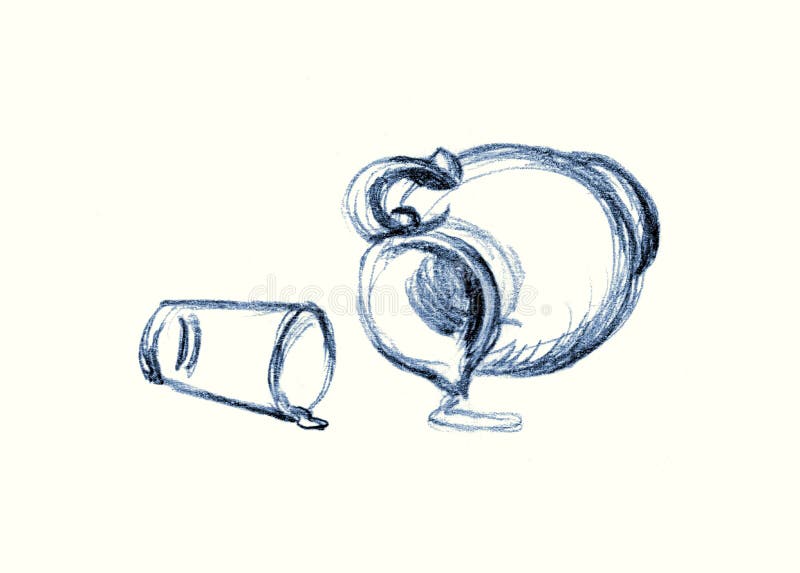 Empty Upside-down Jug and Glass. Pencil Drawing Stock Illustration ...