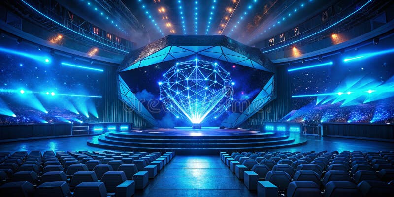 Empty Urban Auditorium with Blue Stage Lighting and Massive 3D ...