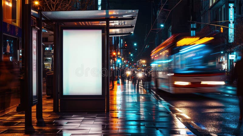 Empty Urban Billboard at Night, Ready for Mockup Display. Stock Image ...