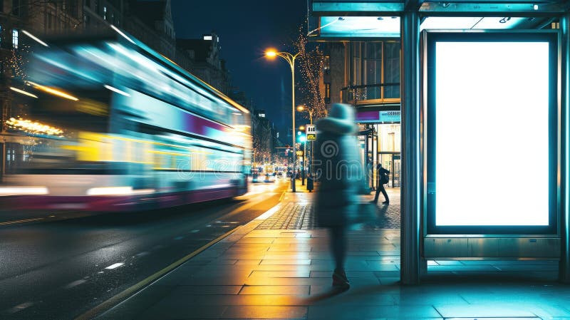 Empty Urban Billboard at Night, Ready for Mockup Display. Stock Photo ...