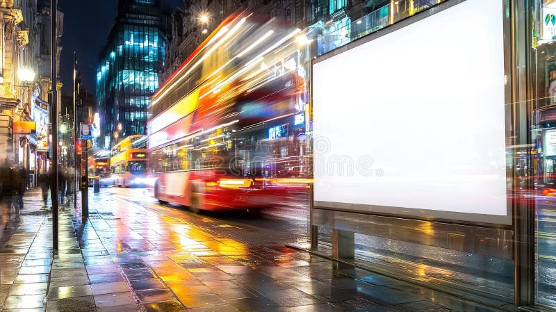 Empty Urban Billboard at Night, Ready for Mockup Display. Stock Image ...