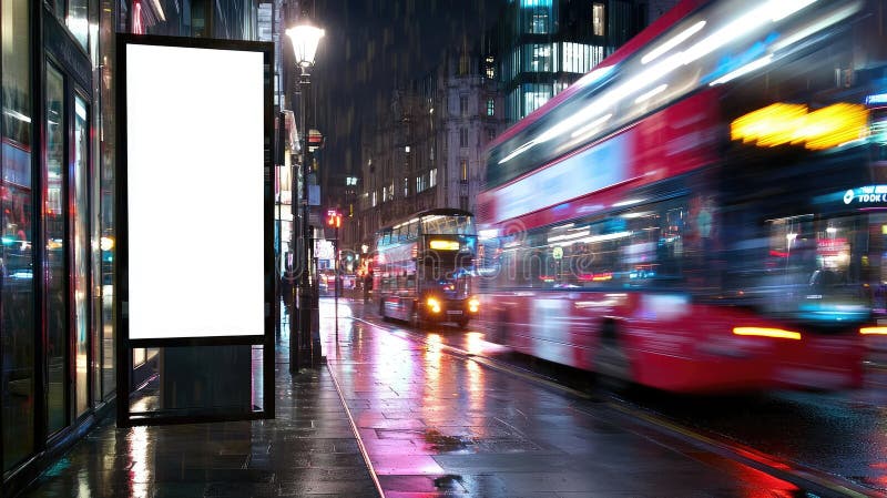 Empty Urban Billboard at Night, Ready for Mockup Display. Stock Photo ...
