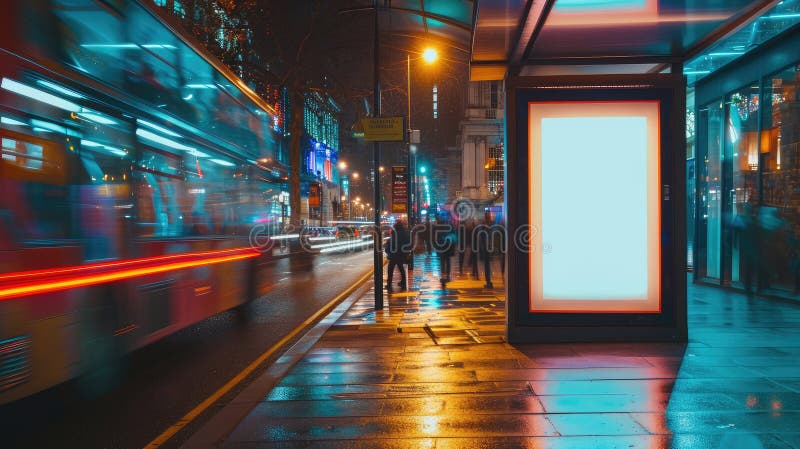 Empty Urban Billboard at Night, Ready for Mockup Display. Stock Image ...