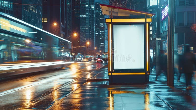 Empty Urban Billboard at Night, Ready for Mockup Display. Stock Image ...