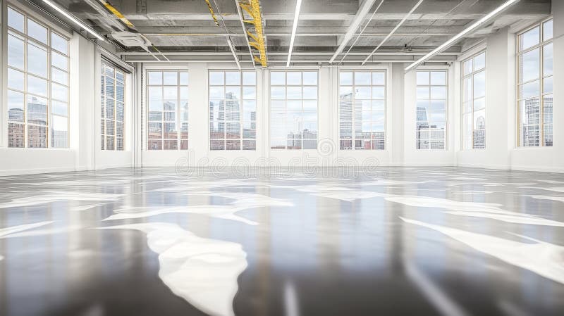 Empty Urban Loft. Large Windows with City View. Ideal Creative ...