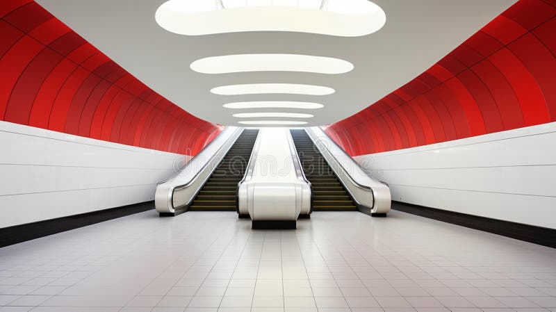 Empty Urban Metro Station Featuring a Long Escalator, AI-generated ...