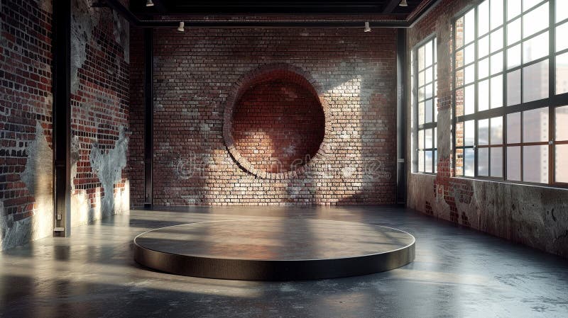 Unused Urban Space with a Circular Platform and Industrial Brick Walls ...